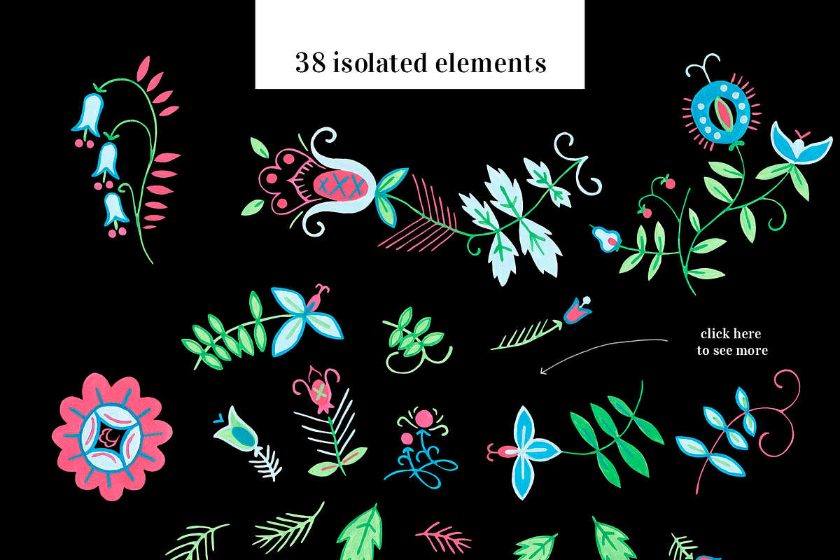 Floral pattern. Foliage and flowers, a Decorative Illustration by Folkheart