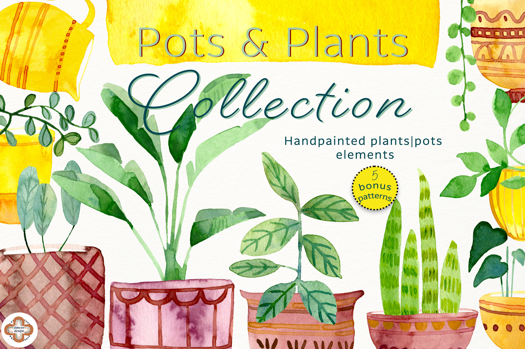 Pots and Plants hand painted clipart | Creative Market