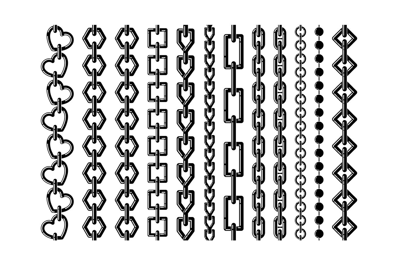 Silhouette of different steel chains isolate on white. Vector ...