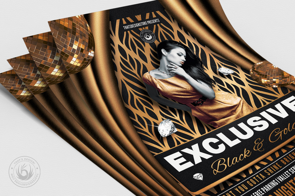 Black and Gold Flyer Template V19, a Flyer Template by ThatsDesign Art