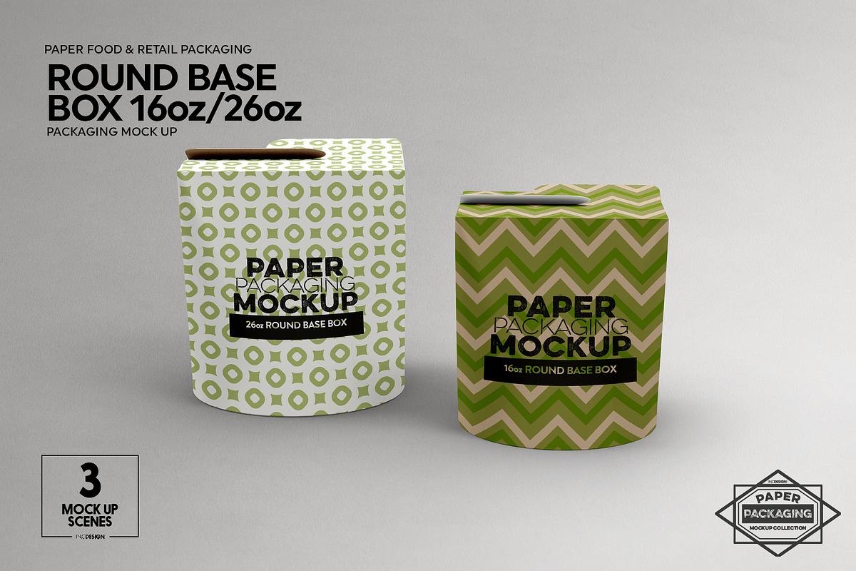 Paper Round Base Box 16/26oz Mockups, a Cups & Container Mockup by ...