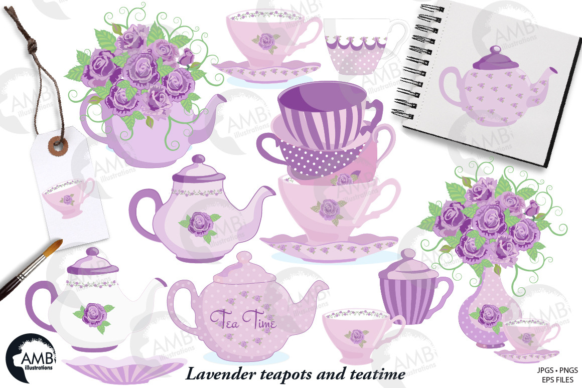 Lavender Tea Time Clipart AMB-1196, an Illustration by AMBillustrations
