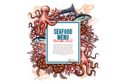 Vector menu for seafood or fish food restaurant | Food Illustrations ...
