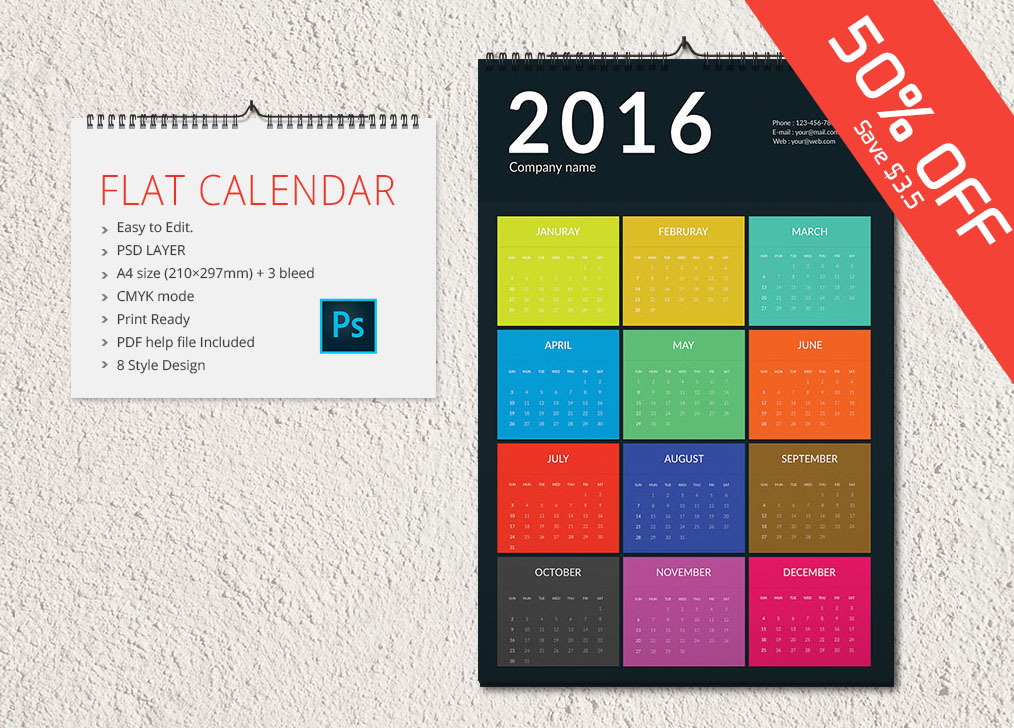 Flat Calendar, a Stationery Template by Graphicalark