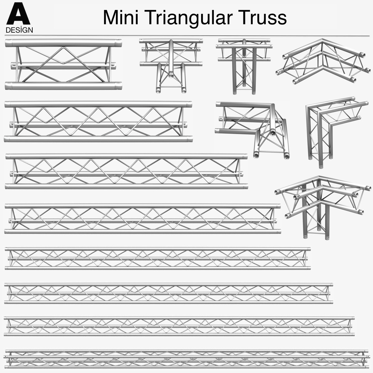 Mini Triangular Trusses- 14 PCS, an Architecture 3D Model by akerStudio