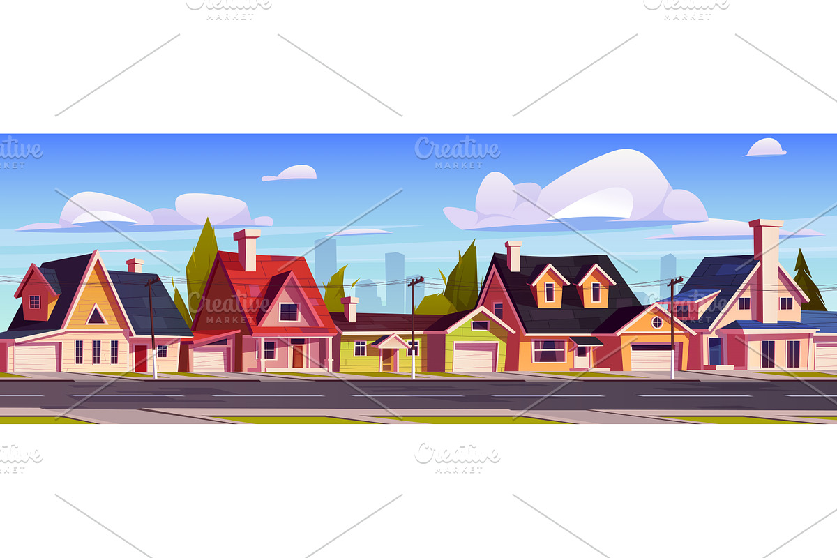 Suburb houses, suburban street with, an Illustration by art PVP ...