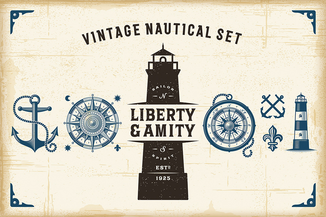 Vintage Nautical Set, an Object Illustration by Retro Graphics