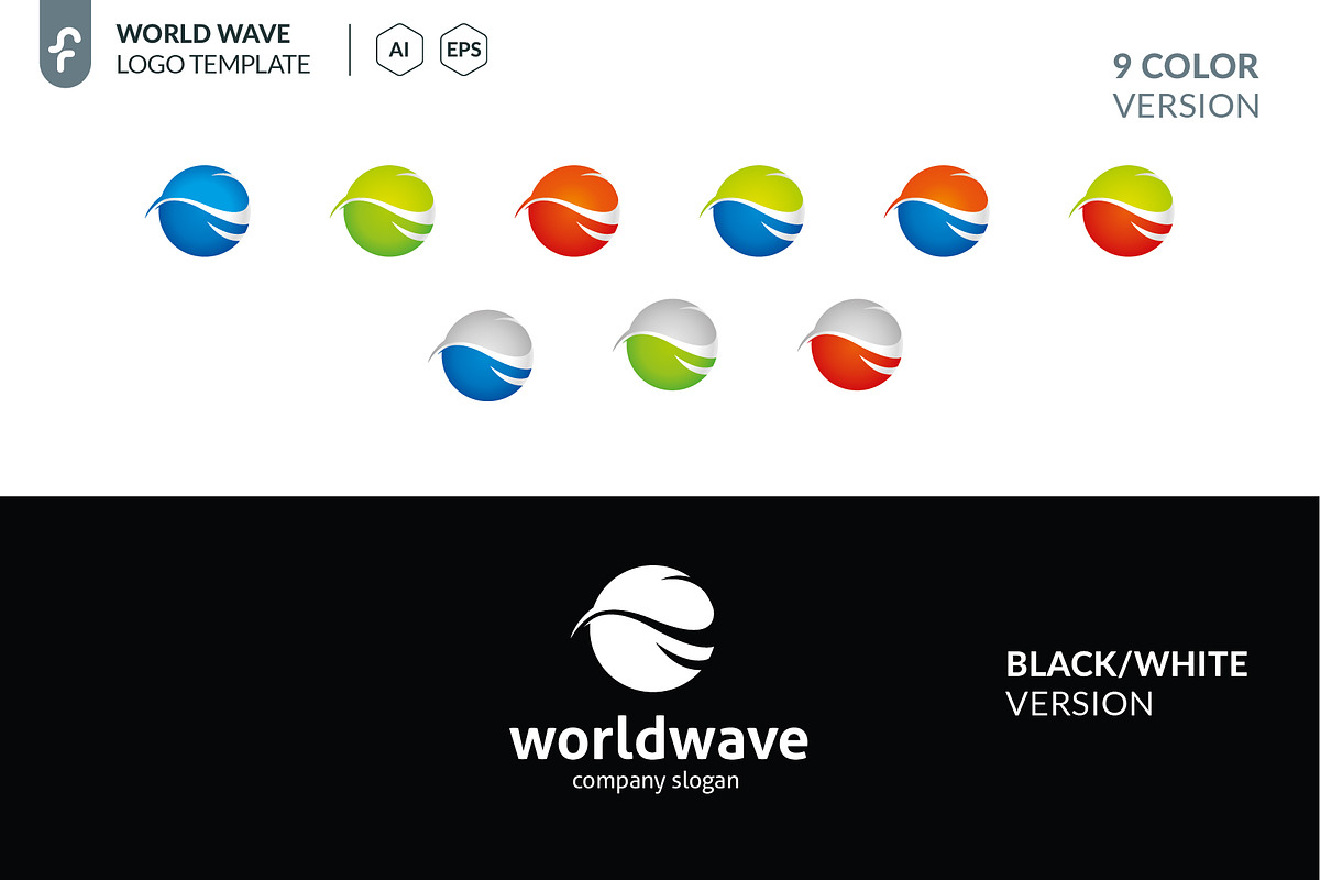 World Wave Logo, a Branding & Logo Template by ft.studio