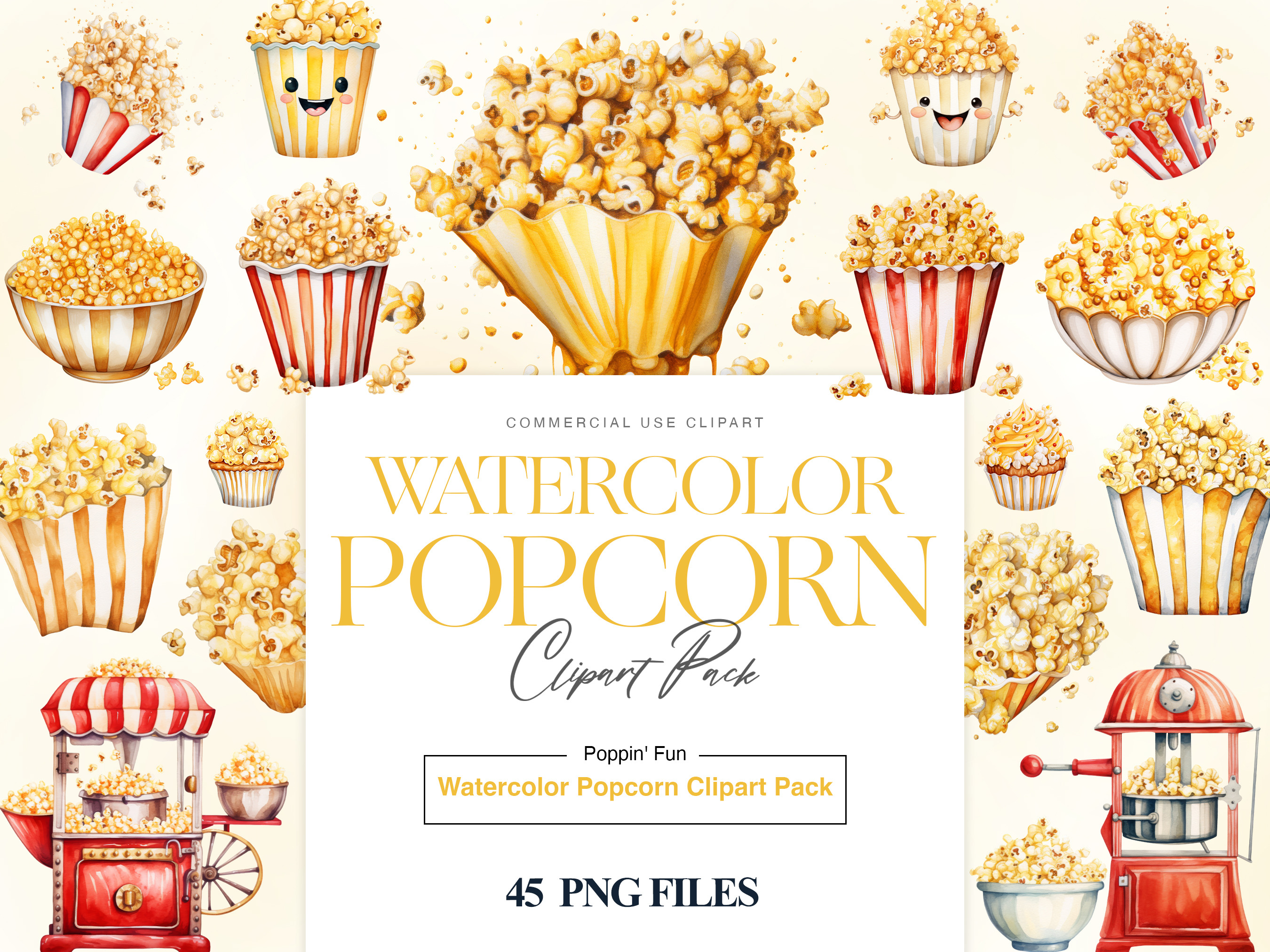 Watercolor Popcorn Clipart, Food PNG