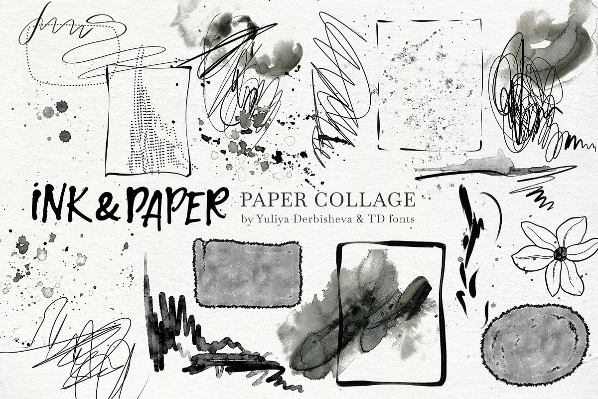 Ink Paper collage elements scraps