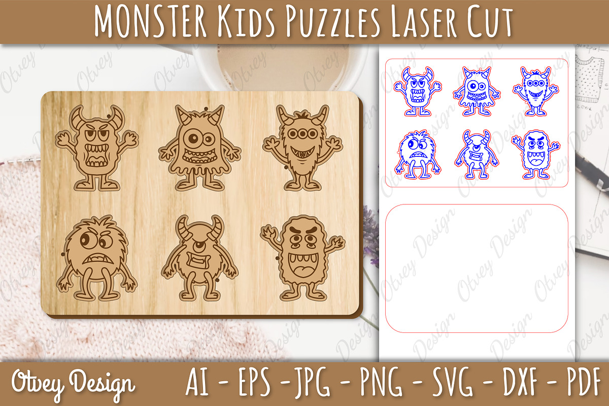 Monster Kids Puzzles Lasercut | Educ, a Graphic by OTVEY DESIGN