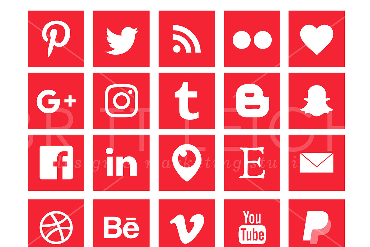 Bright Red Social Media Icons Pack, an Icon by BrittLeigh Design Studio
