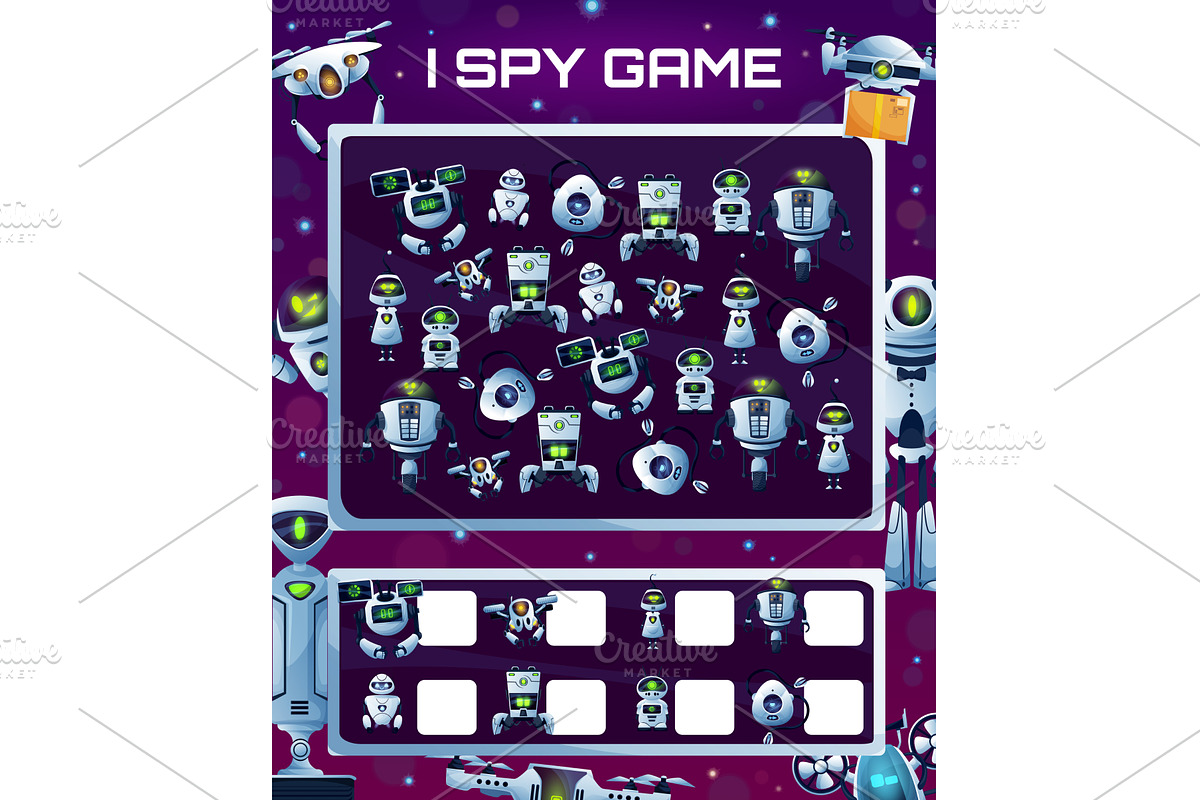 Kids I spy game with robots, an Education Illustration by Vector ...