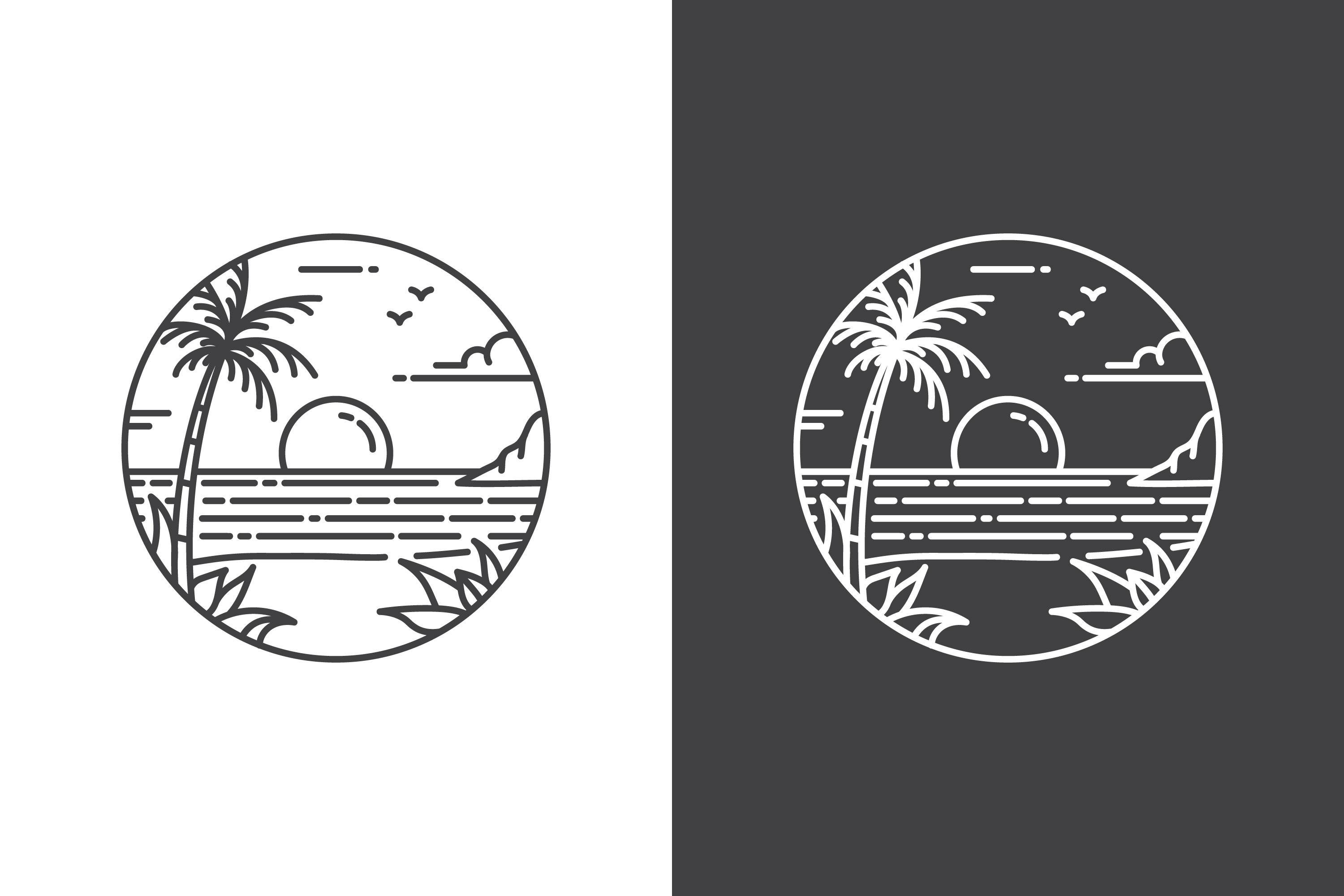 line art tropical beach logo, a Branding & Logo Template by Saba Vector
