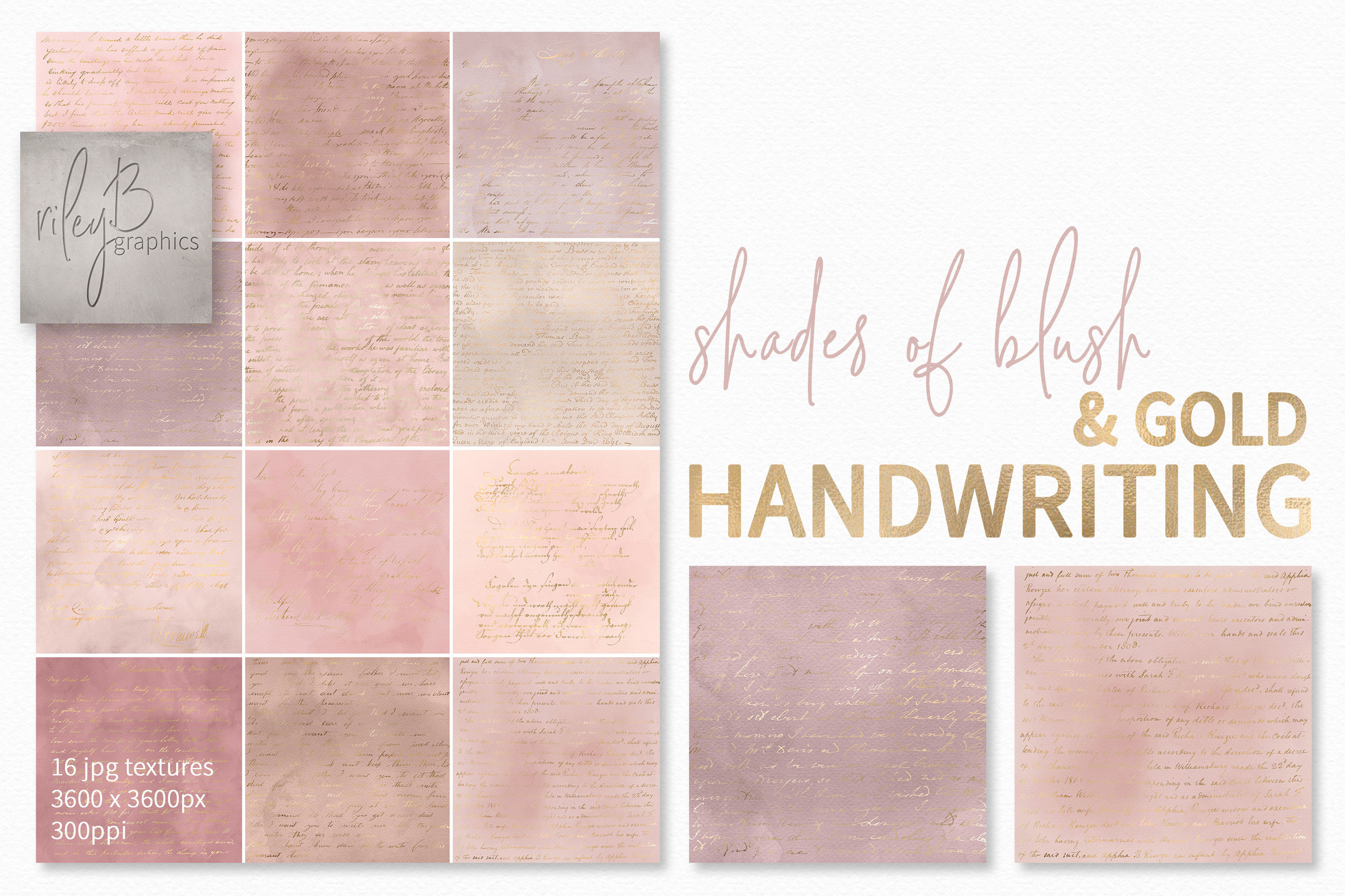 Shades of Blush and Gold Handwriting, a Texture Graphic by rileyBgraphics