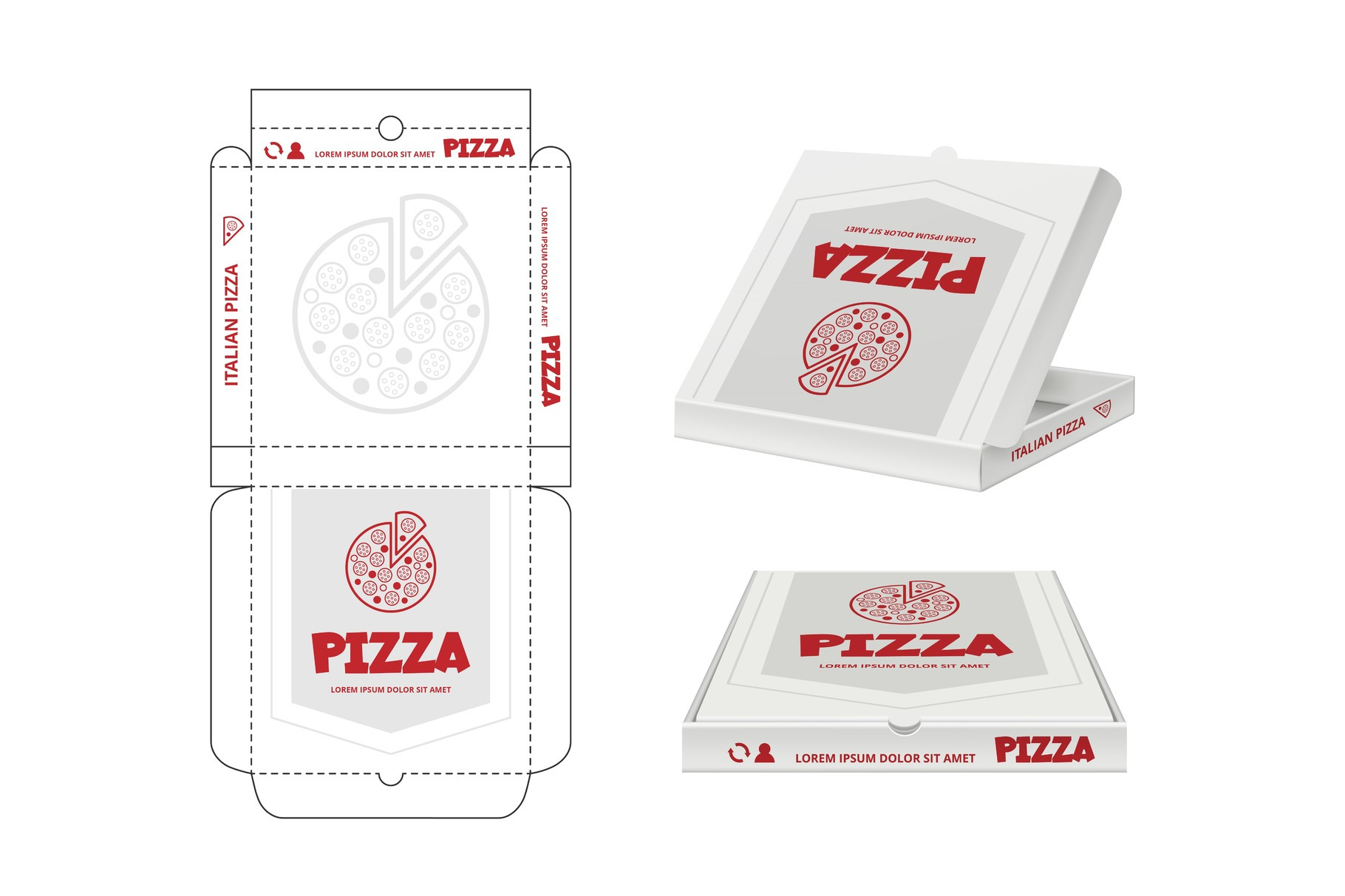 Pizza box design. Unwrap fastfood, a Graphic by Onyx