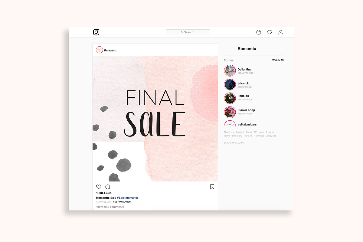 Romantic Watercolor Instagram Posts, a Social Media Template by Wild Ones