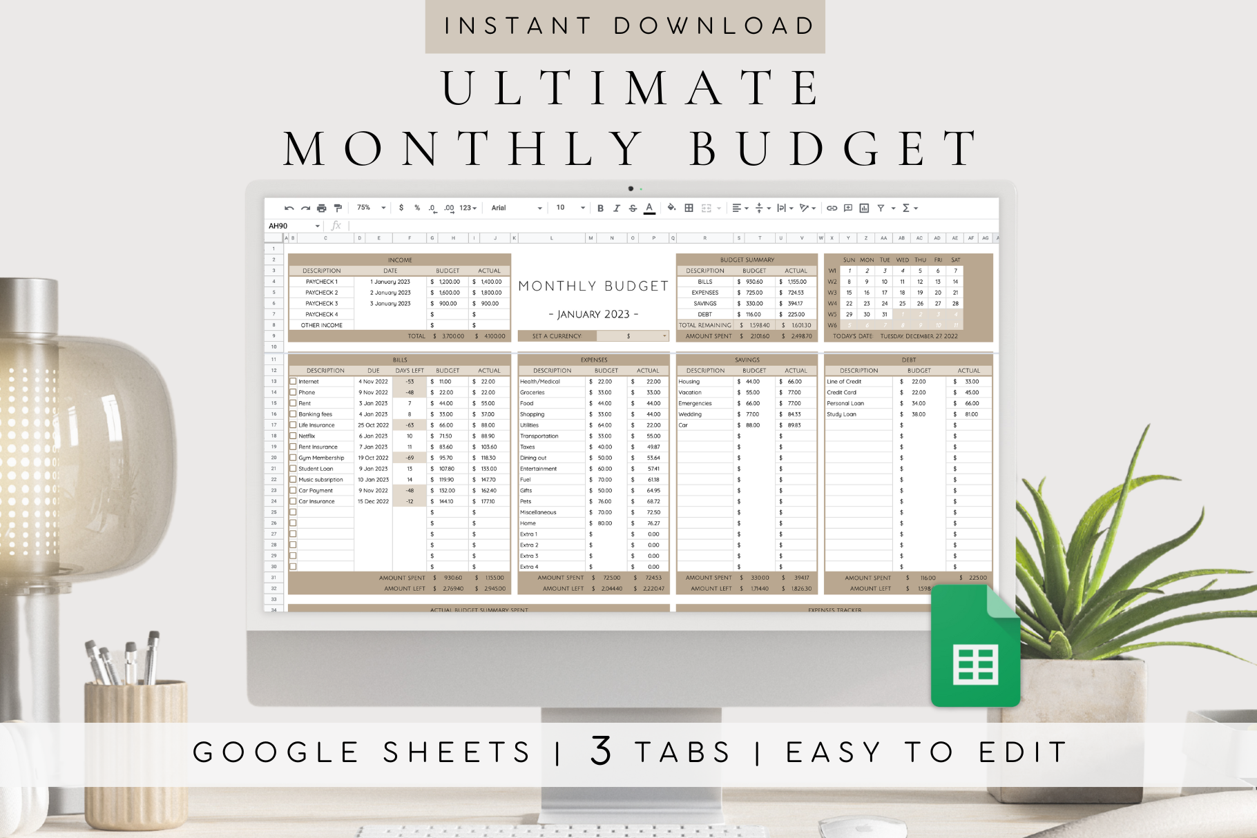 Digital Monthly Budget Template, a Templates & Theme by BRANDcontent