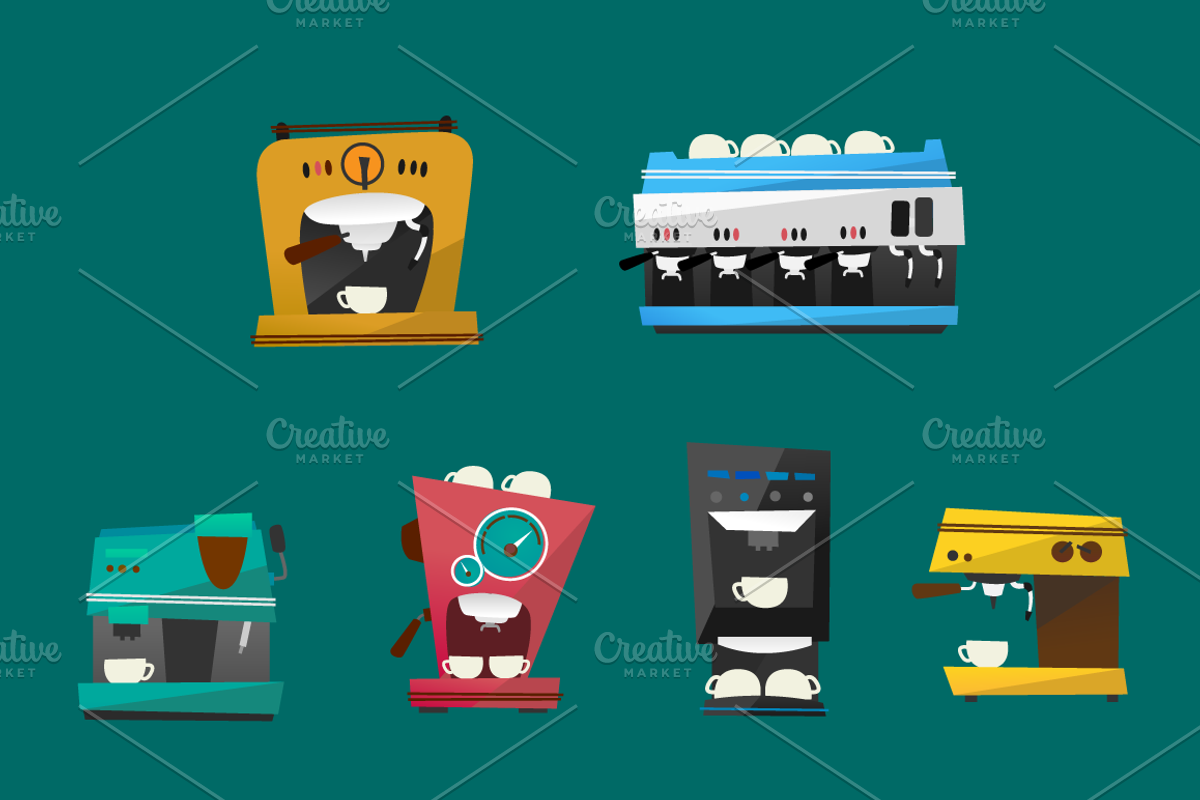 Quirky Coffee Machines, a Food Illustration by Projectile