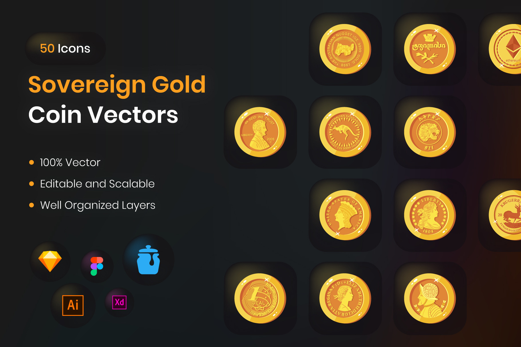 Sovereign Gold Coin Vectors | Creative Market
