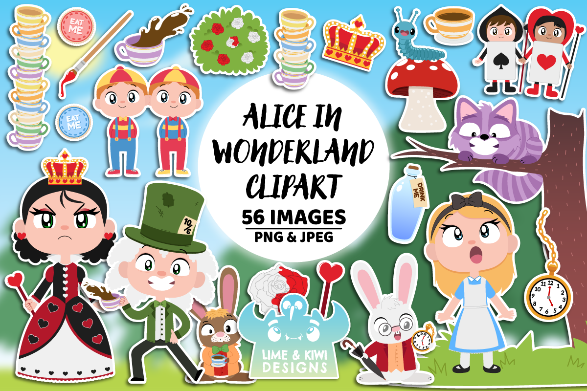 Alice in Wonderland Clipart, a Decorative Illustration by Lime & Kiwi ...