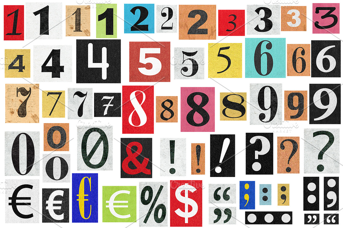 Ransom note cutouts Numbers PSD PNG, an Object Graphic by LiliGraphie