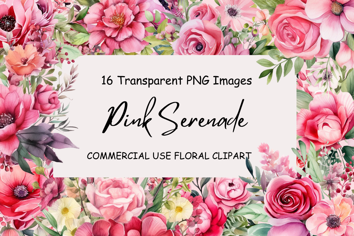 16 Pink Serenade Floral Clipart Pack, a Decorative Illustration by ...