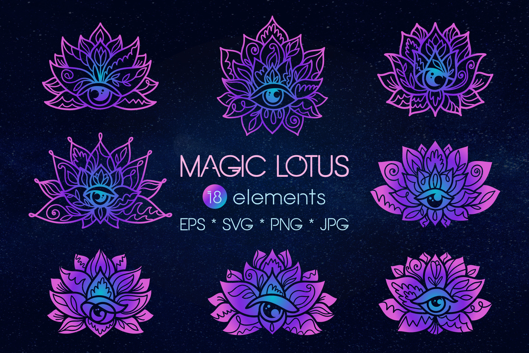Lotus flowers with all seeing eye set