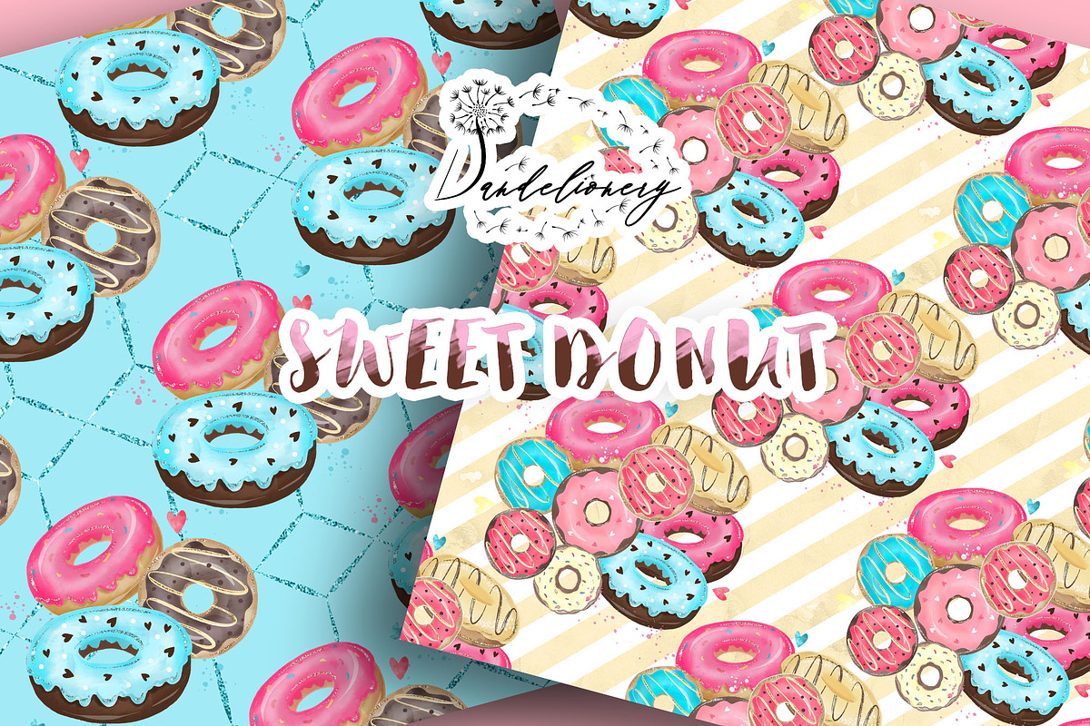 Sweet Donut digital paper pack, a Pattern Graphic by designloverstudio