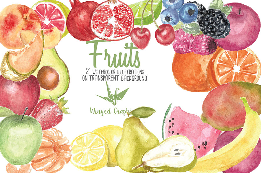 watercolor fruit illustrations, a Food Illustration by Winged Graphics