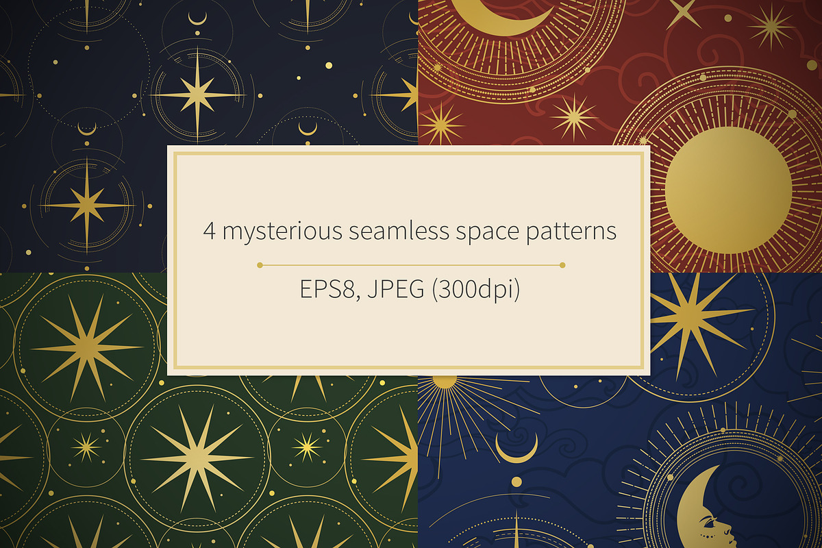 4 vector seamless space patterns, a Pattern Graphic by Nadia Murash