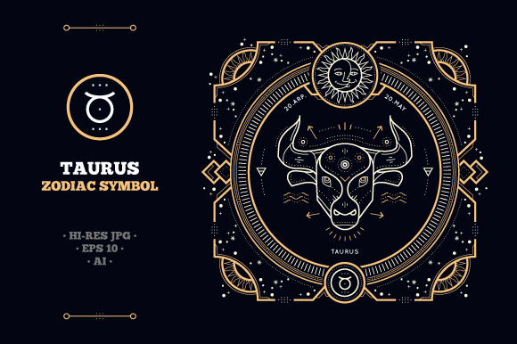 Thin line zodiac label - Taurus, an Object Graphic by painterr