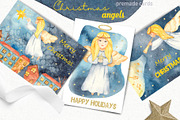 Christmas angels Watercolor clipart, an Illustration by Marina Ermakova