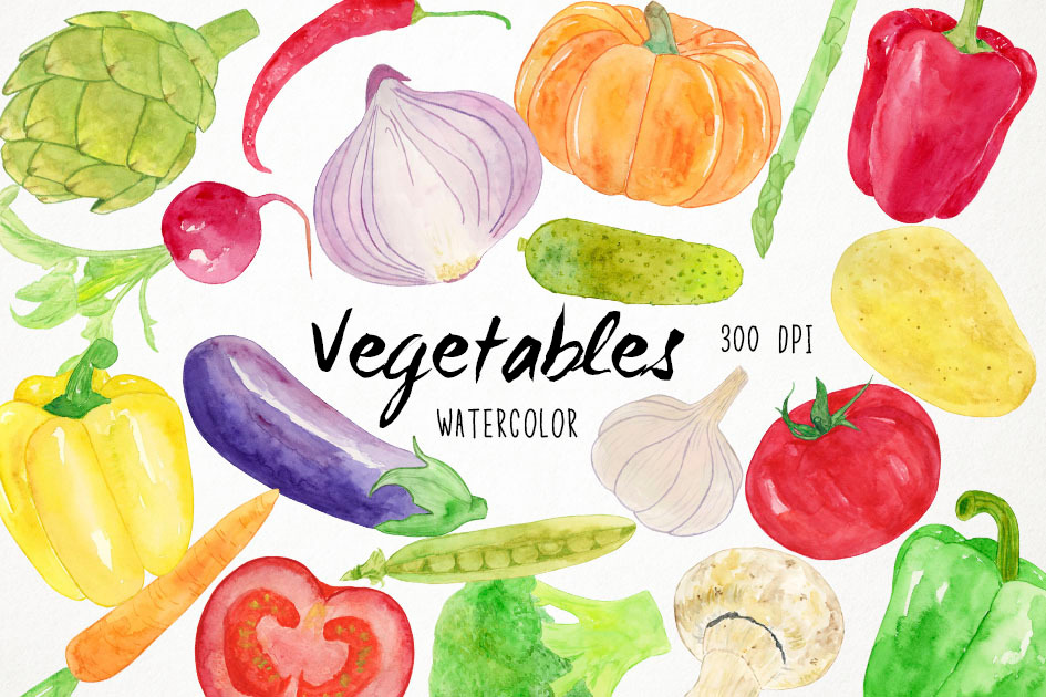 Watercolor Vegetables Clipart, a Food Illustration by Paulaparaula
