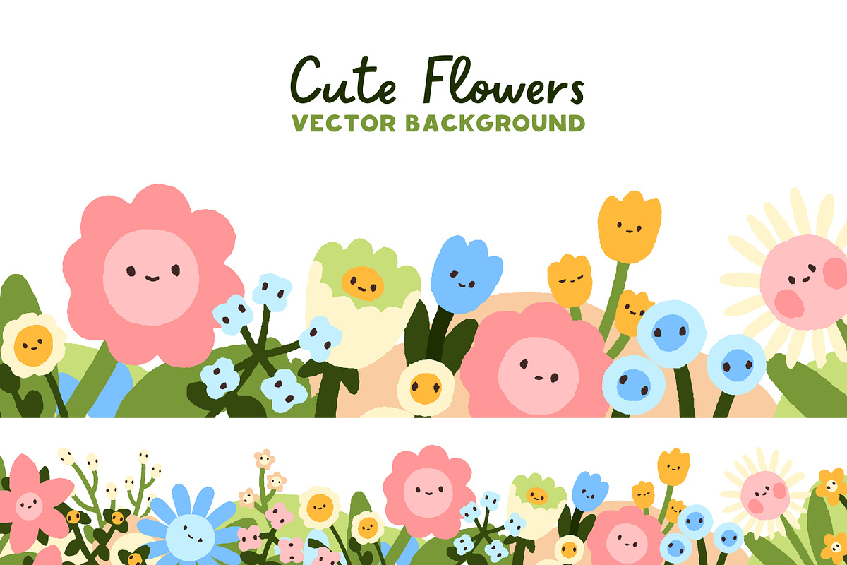 Cute kawaii flowers border, a Background Graphic by Good Studio