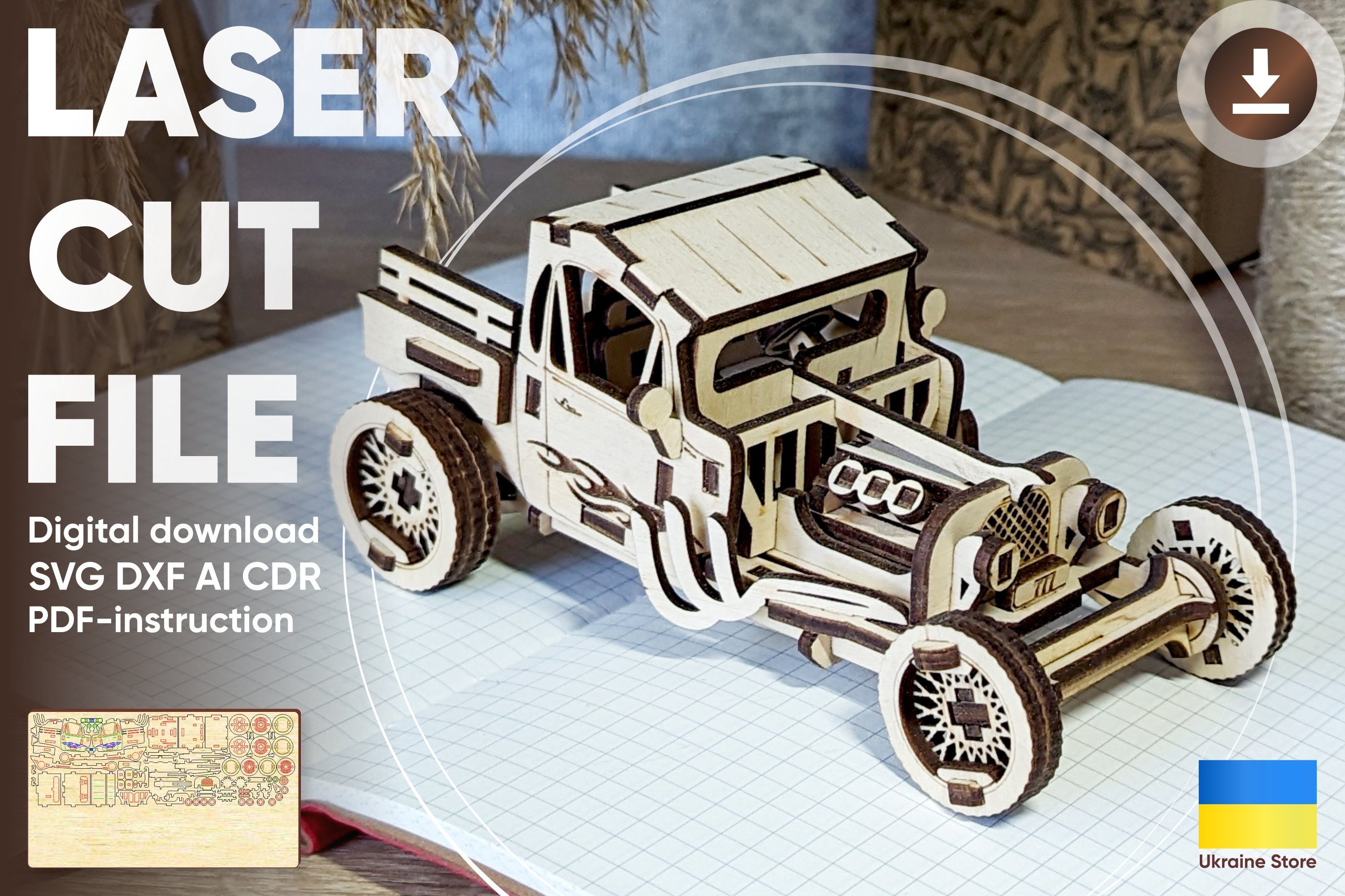 Hot Rod Car - Laser Cut File | Creative Market