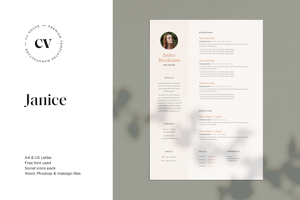 Janice | CV / resume template, a Resume Template by CV house