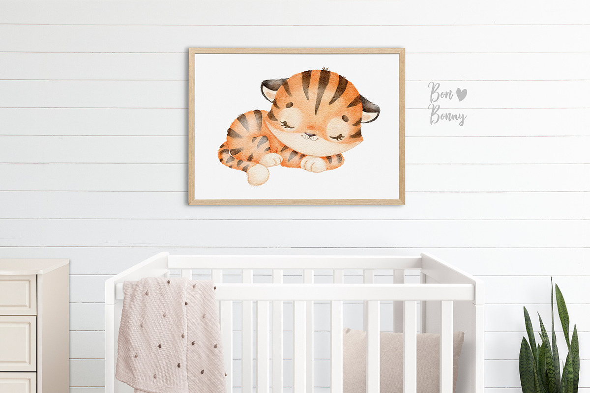 Cute Tiger Watercolor Clipart, an Animal Illustration by BonbonnyDesigns