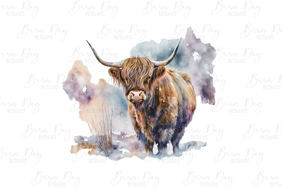 Watercolor Highland Cows Clipart, an Animal Illustration by BusyDaydesign