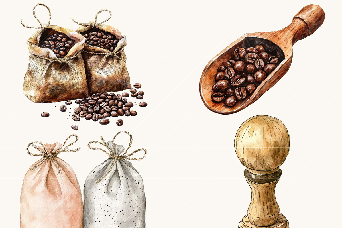 Watercolor Coffee Shop Clipart, a Food Illustration by Design Scotch