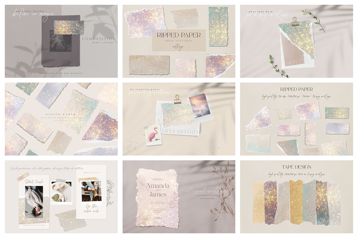 Glitter Ripped Paper Collage, an Object Graphic by by creative paper