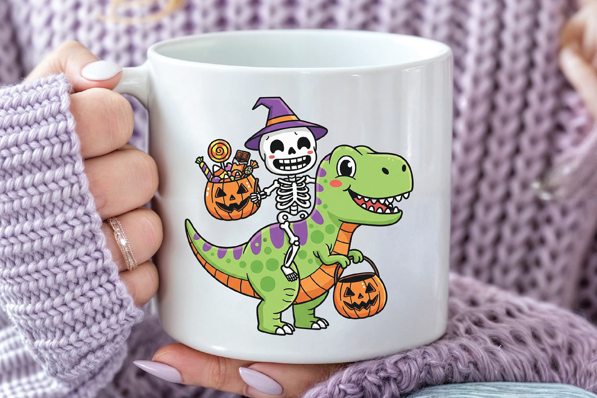 Halloween Skeleton Mummy T Rex Fall, an Illustration by CraftArtStudio