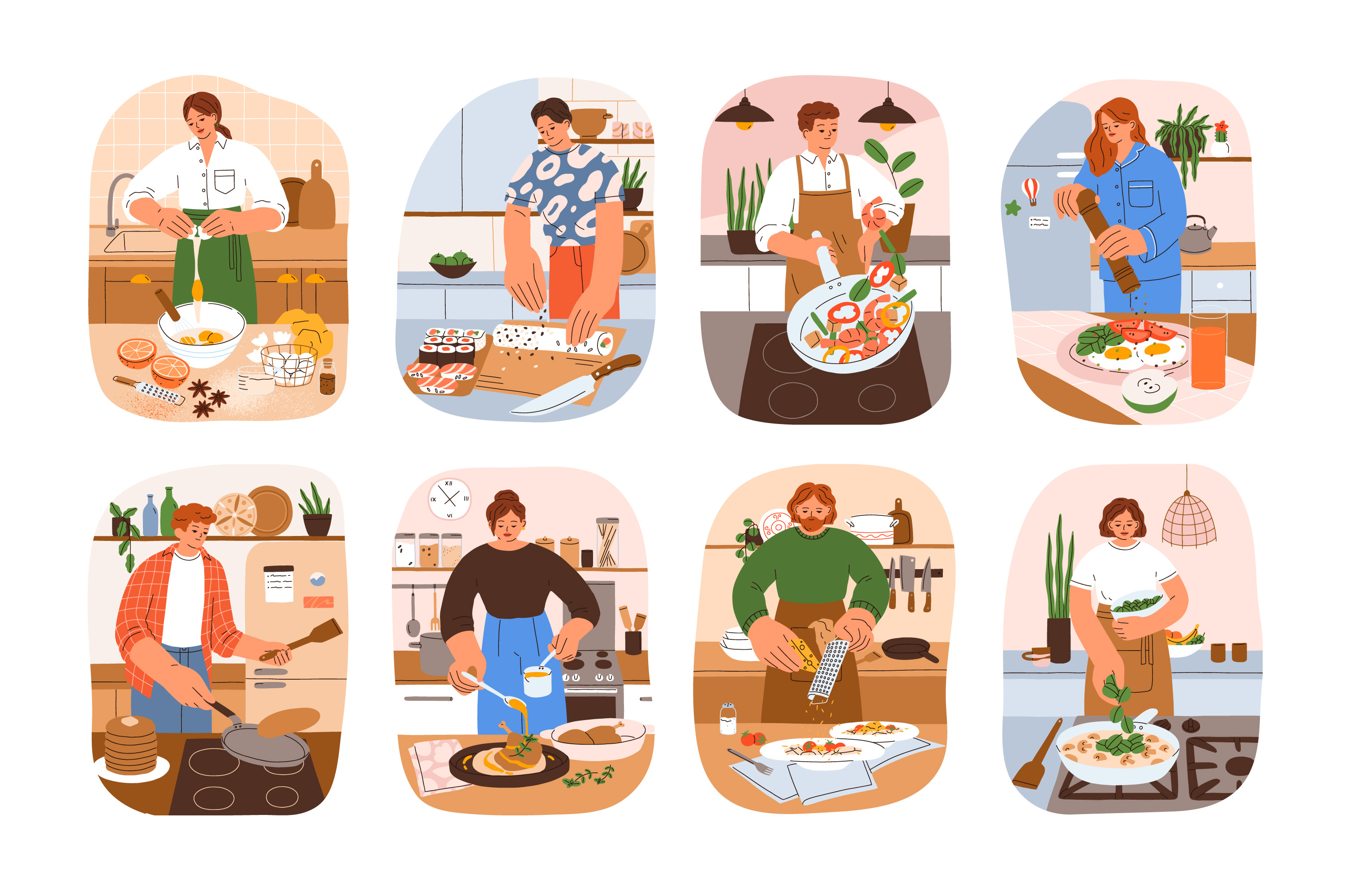 People cooking food in kitchen set, a Food Illustration by Good Studio