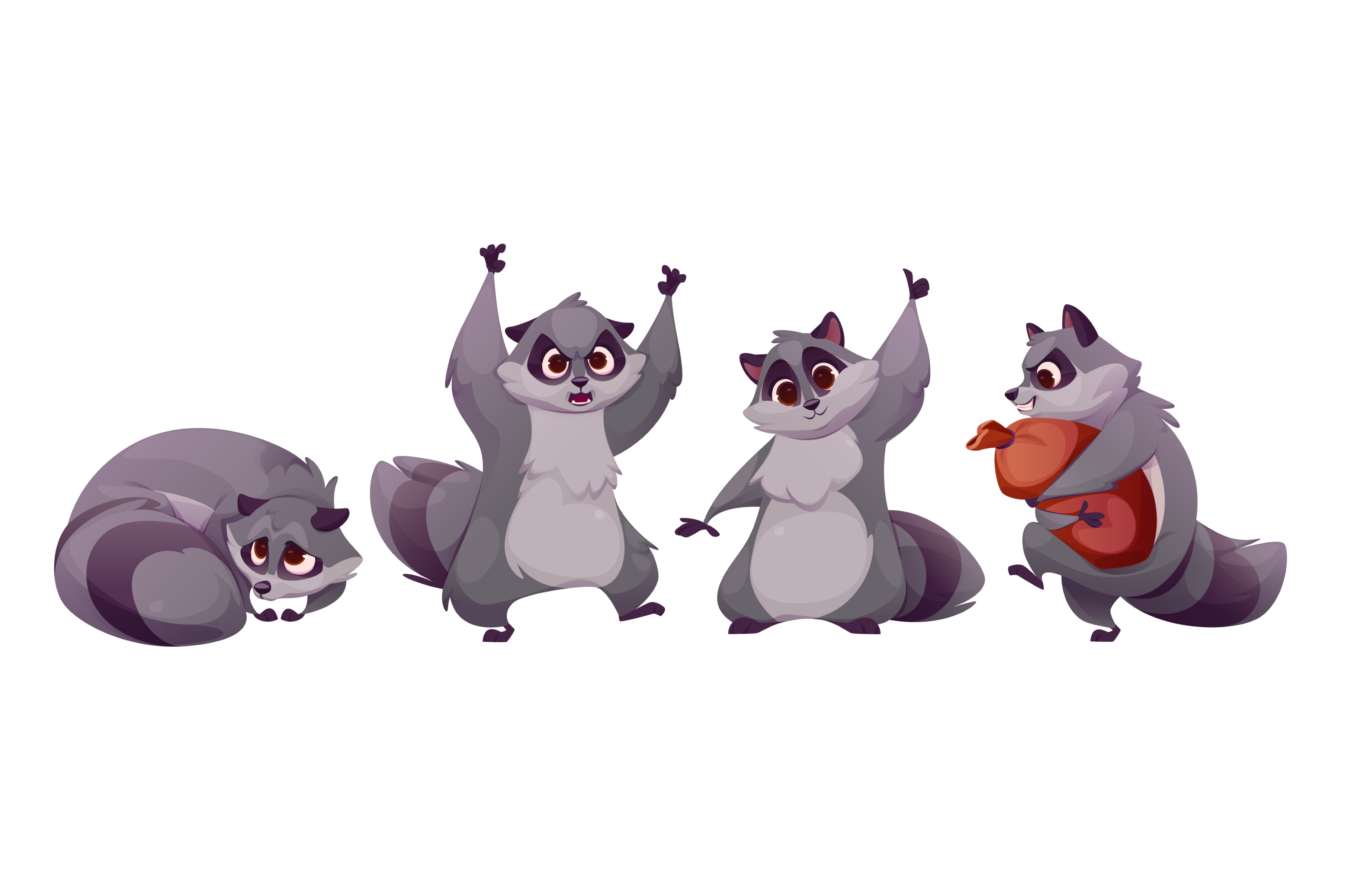 Cute racoon characters set, an Animal Illustration by art PVP - market