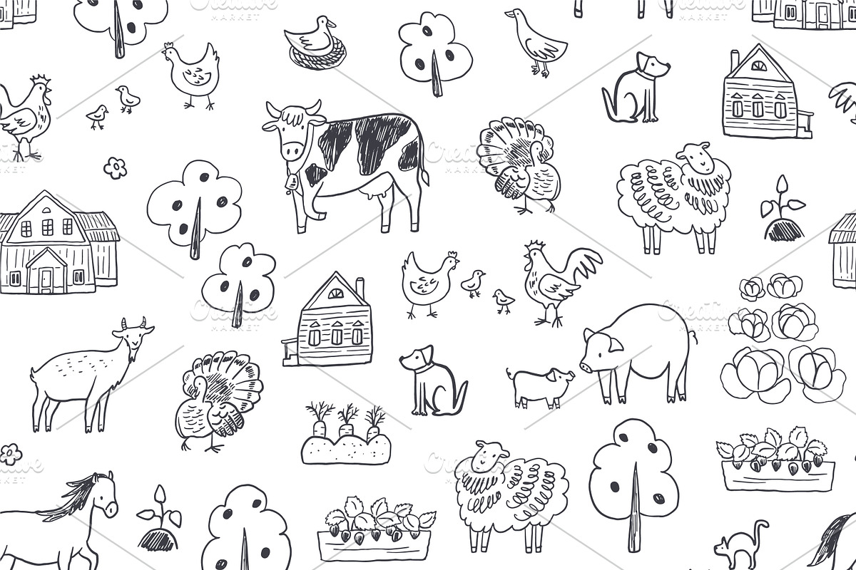 Farm Animals, a Pattern Graphic by GooseFrol