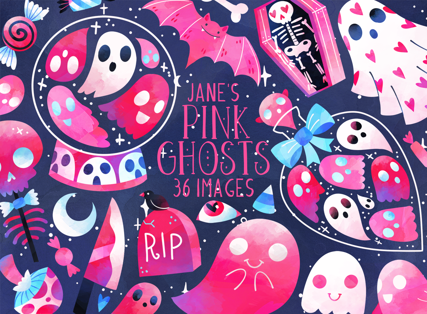 Halloween Pink Ghosts Clipart, a Seasonal Illustration by DigitalArtsi
