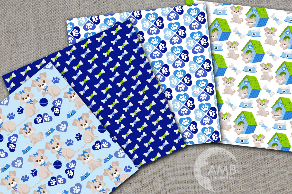 Boy Dog digital papers AMB-1931, a Pattern Graphic by AMBillustrations