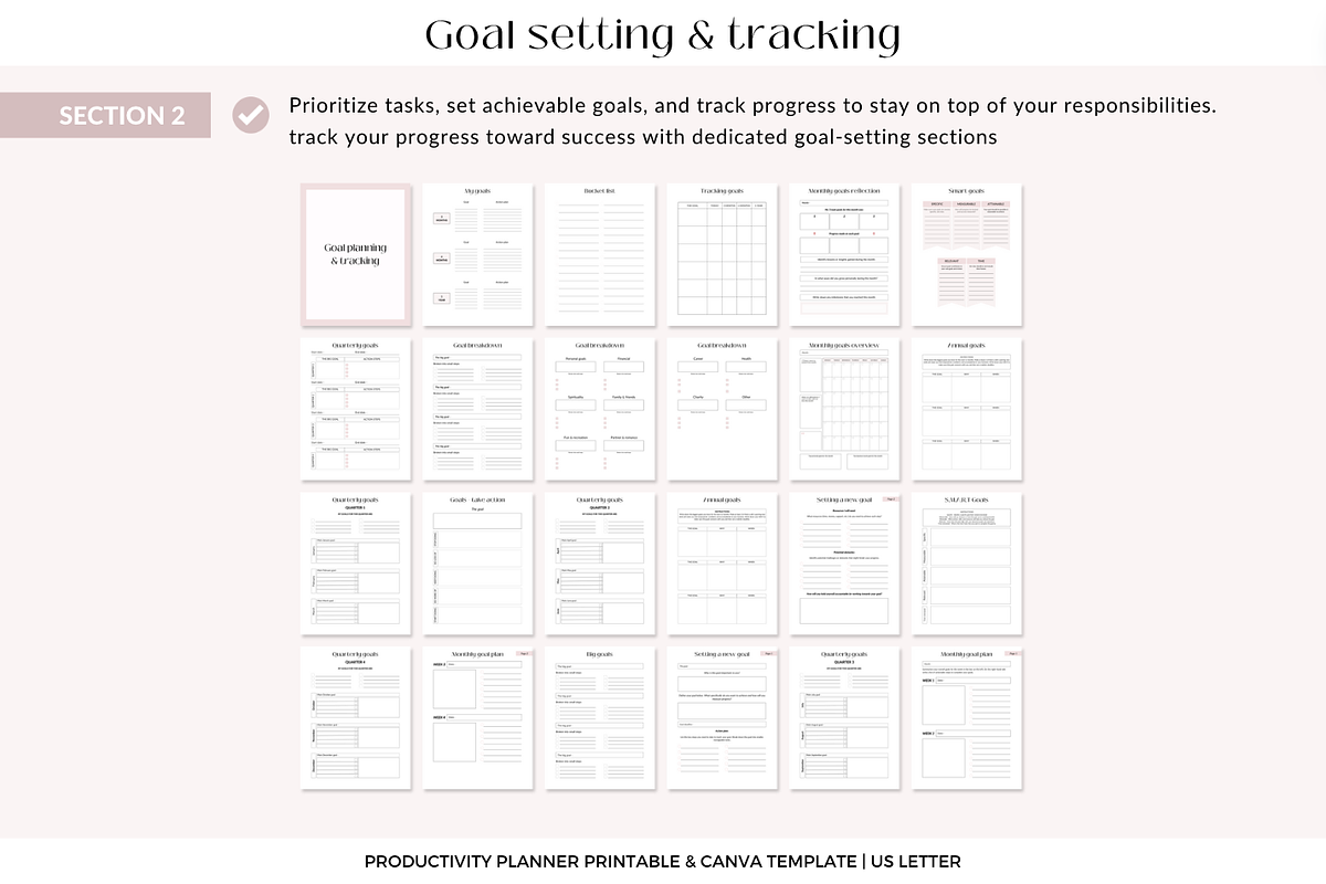 Productivity planner Canva template, a Templates & Theme by Cate Creates