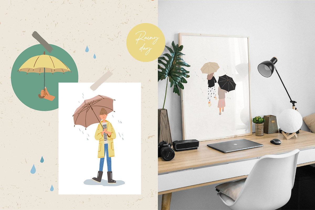 Rainy day and umbrella clip art
