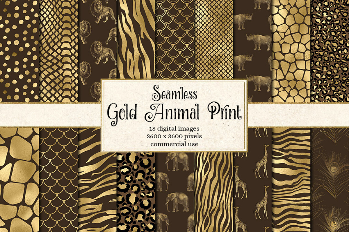 Gold Animal Print Digital Paper, a Pattern Graphic by Digital Curio